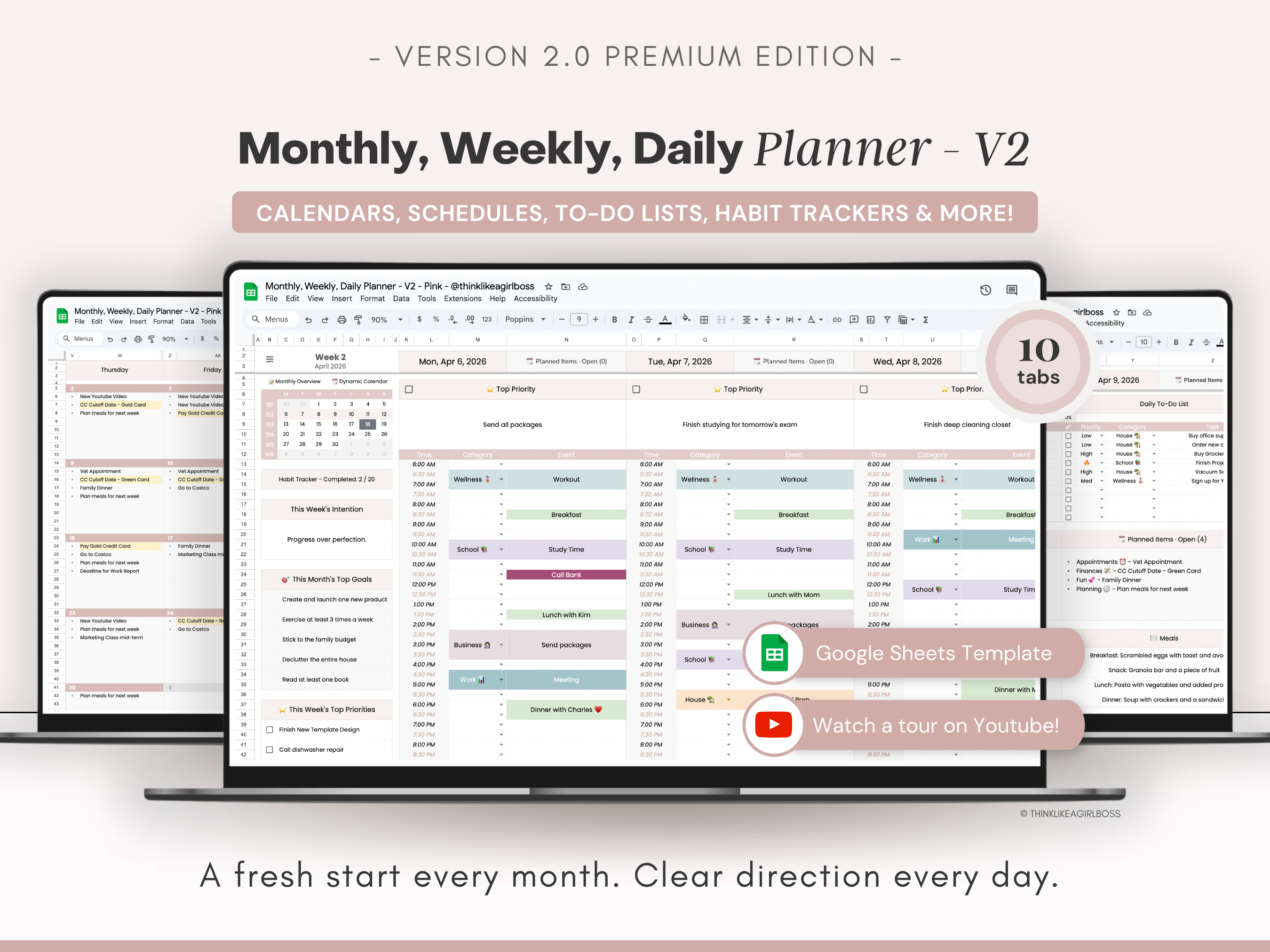 Monthly, Weekly & Daily Planner - Google Sheets Spreadsheet Template ...