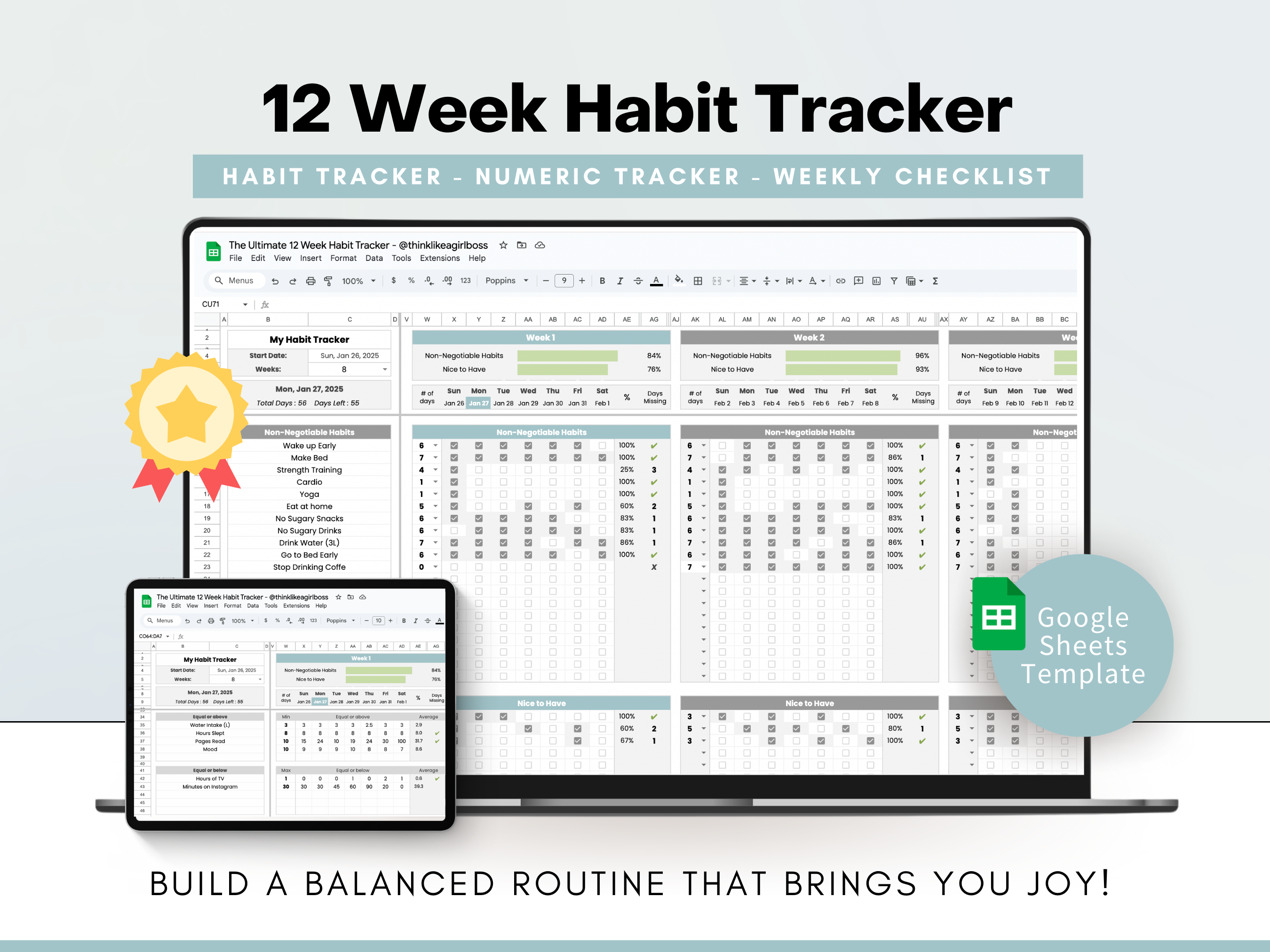 The Ultimate 12 Week Habit Tracker - Google Sheets Template – Think ...