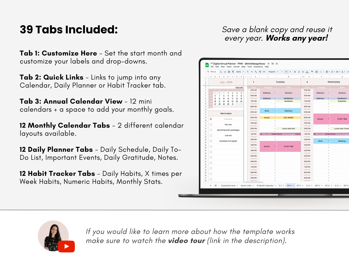 Digital Annual Planner - V1 Pink – Think Like A Girl Boss