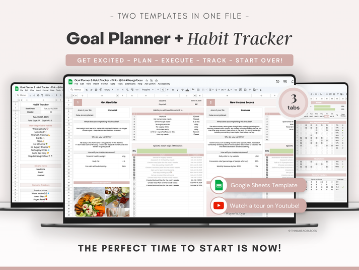 Goal Planner & Habit Tracker - V1 Pink – Think Like A Girl Boss