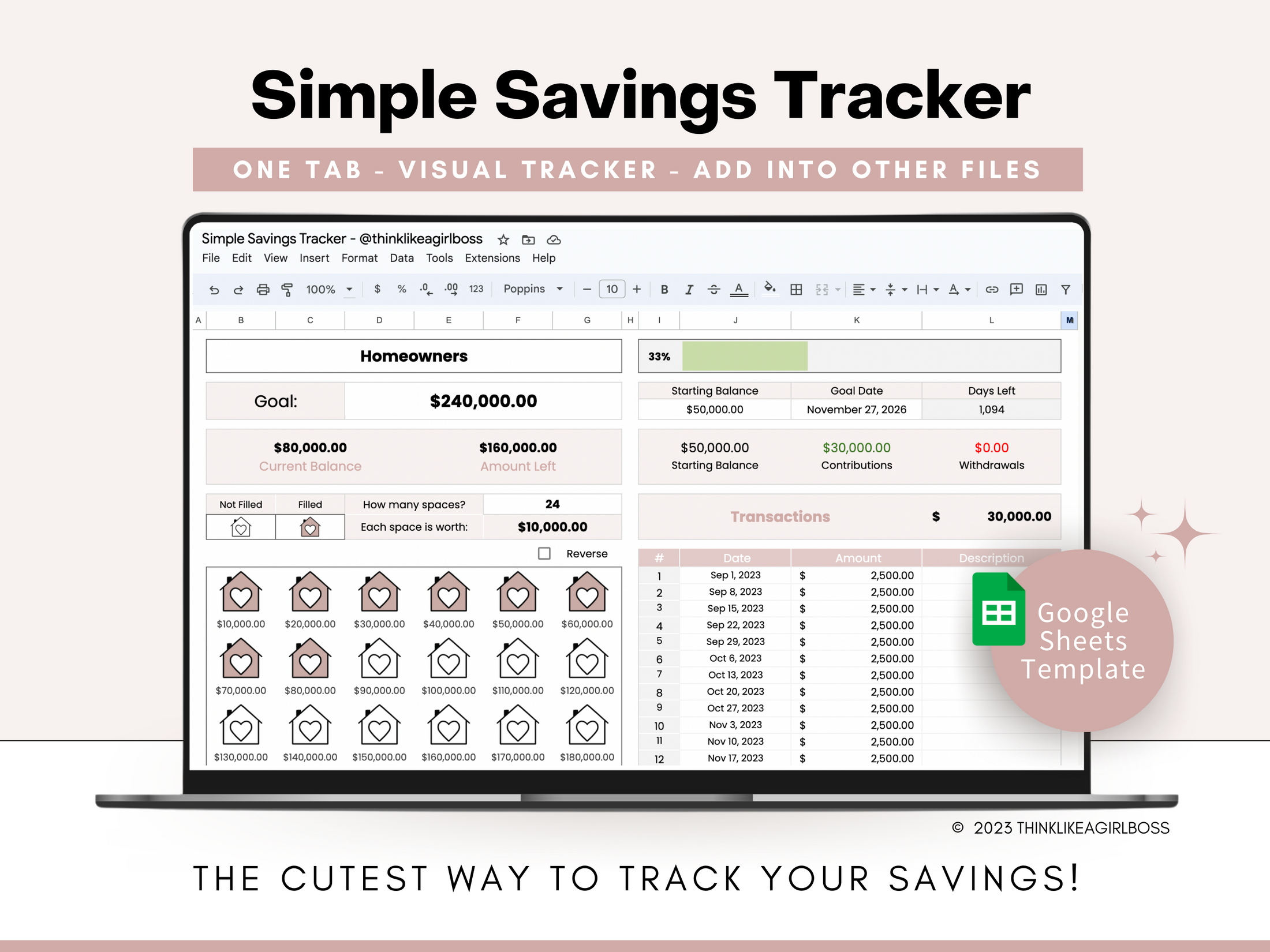 Simple Savings Tracker - Pink - V1 – Think Like A Girl Boss