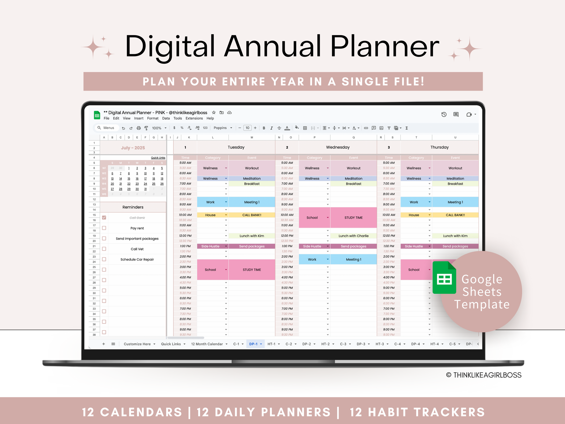 Digital Annual Planner - V1 Pink – Think Like A Girl Boss