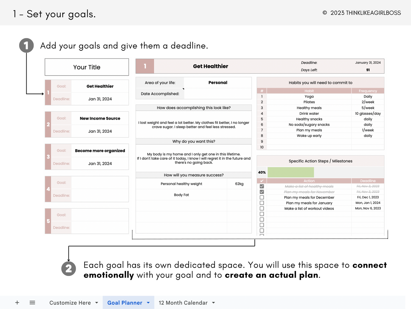 The Ultimate Goal Planner - V1 Pink – Think Like A Girl Boss