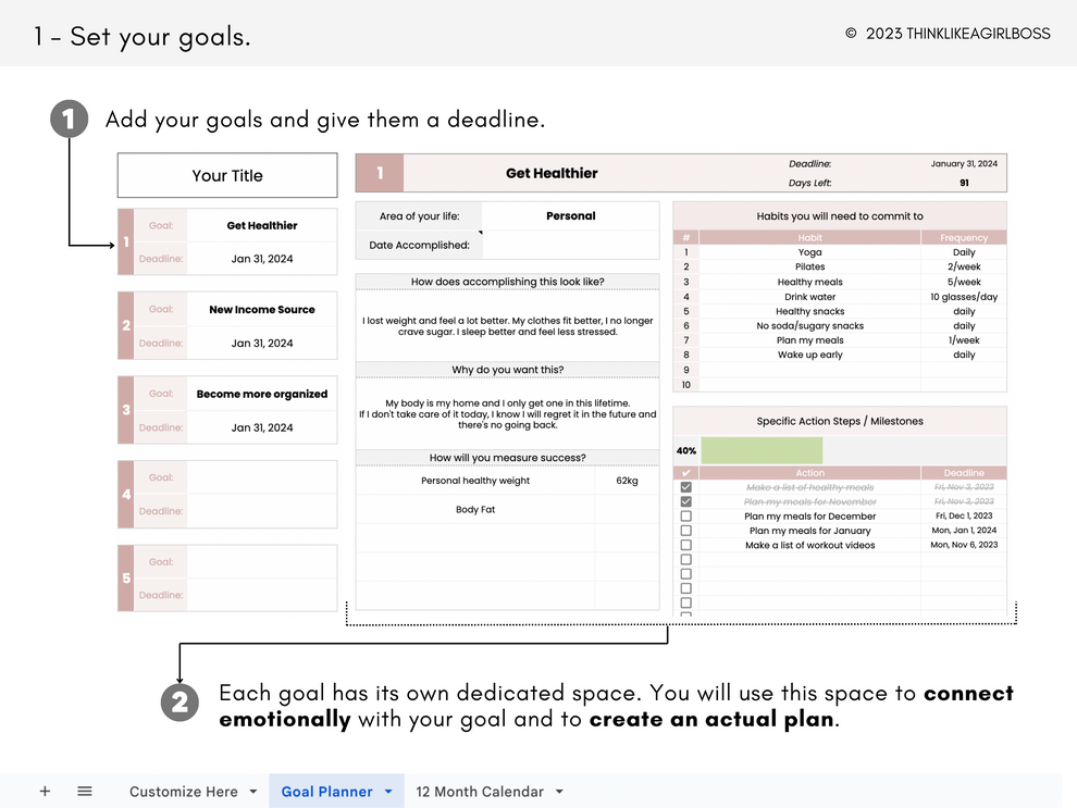 The Ultimate Goal Planner - V1 Pink – Think Like A Girl Boss