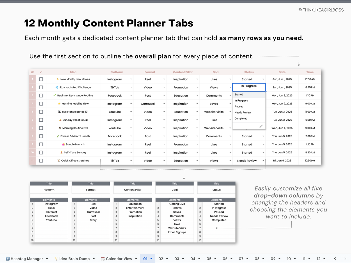 12 Month Social Media Content Planner - V1 Pink – Think Like A Girl Boss