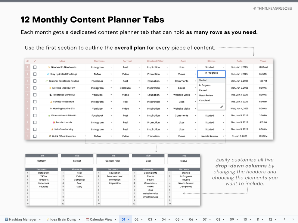 12 Month Social Media Content Planner - V1 Pink – Think Like A Girl Boss