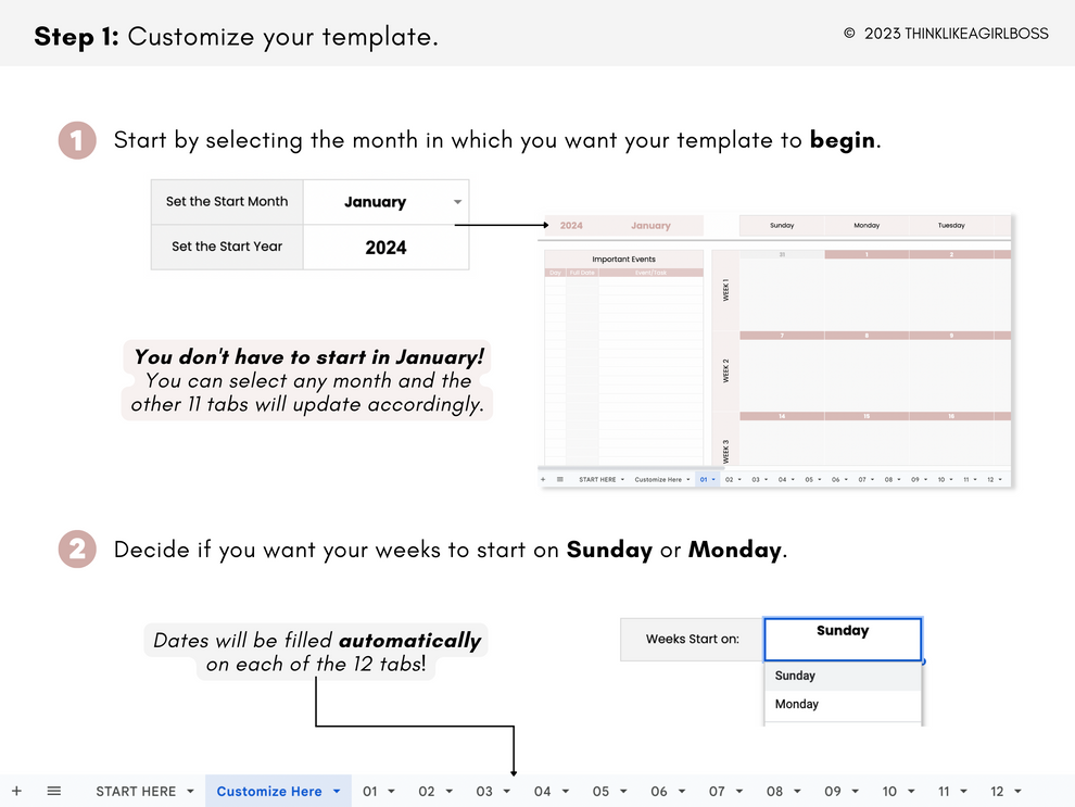 Simple 12 Month Calendar - V1 Pink – Think Like A Girl Boss