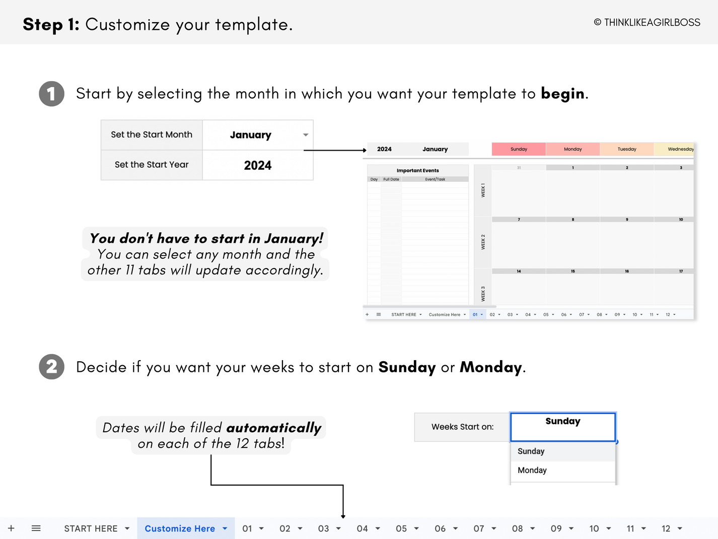 Simple 12 Month Calendar - V1 Rainbow – Think Like A Girl Boss
