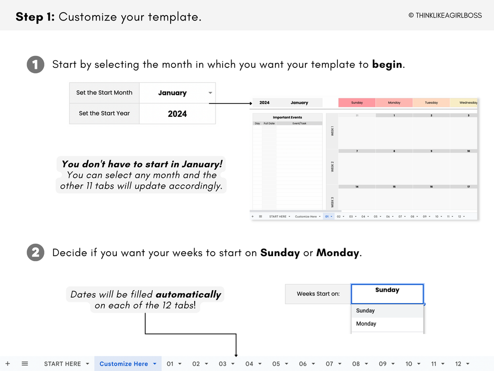 Simple 12 Month Calendar - V1 Rainbow – Think Like A Girl Boss
