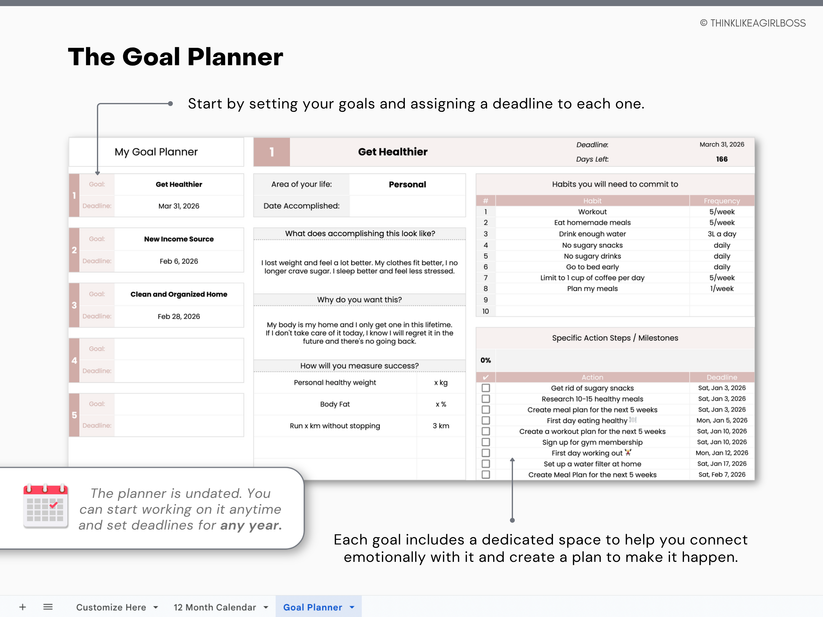 The Ultimate Goal Planner - V1 Pink – Think Like A Girl Boss