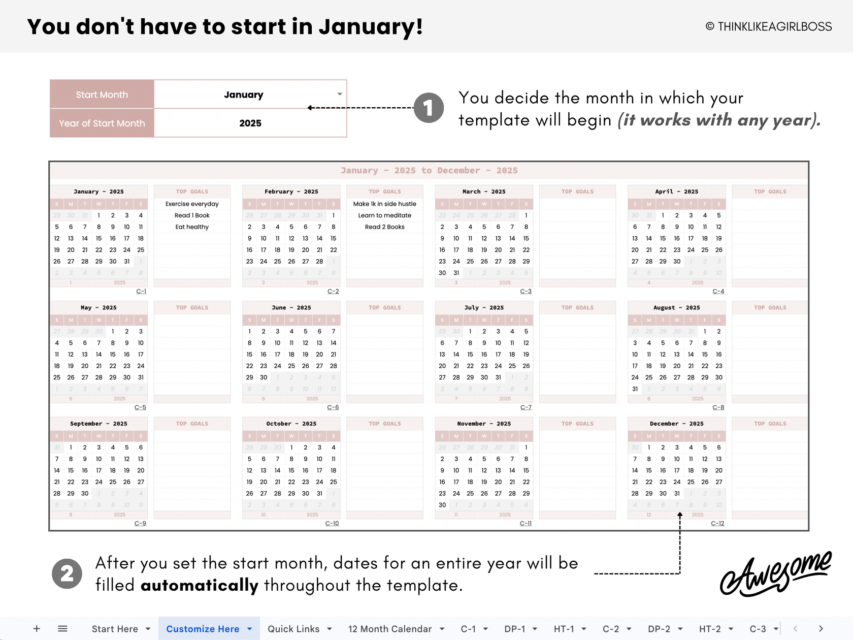 Digital Annual Planner - V1 Pink – Think Like A Girl Boss