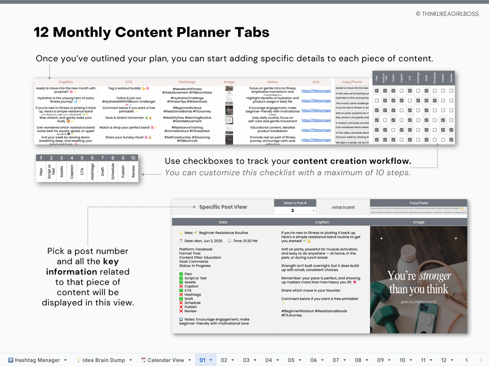 12 Month Social Media Content Planner - V1 Pink – Think Like A Girl Boss