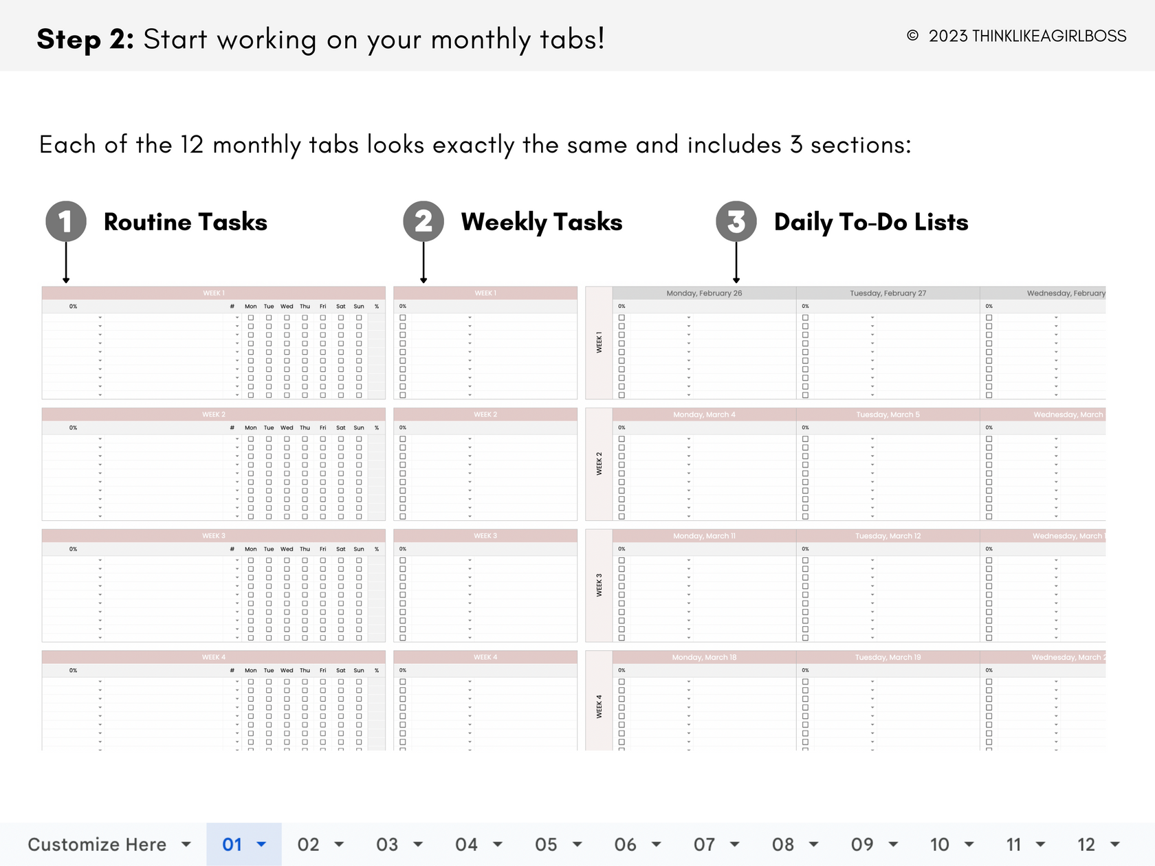 12 Month Calendar To-Do List - V1 Pink – Think Like A Girl Boss