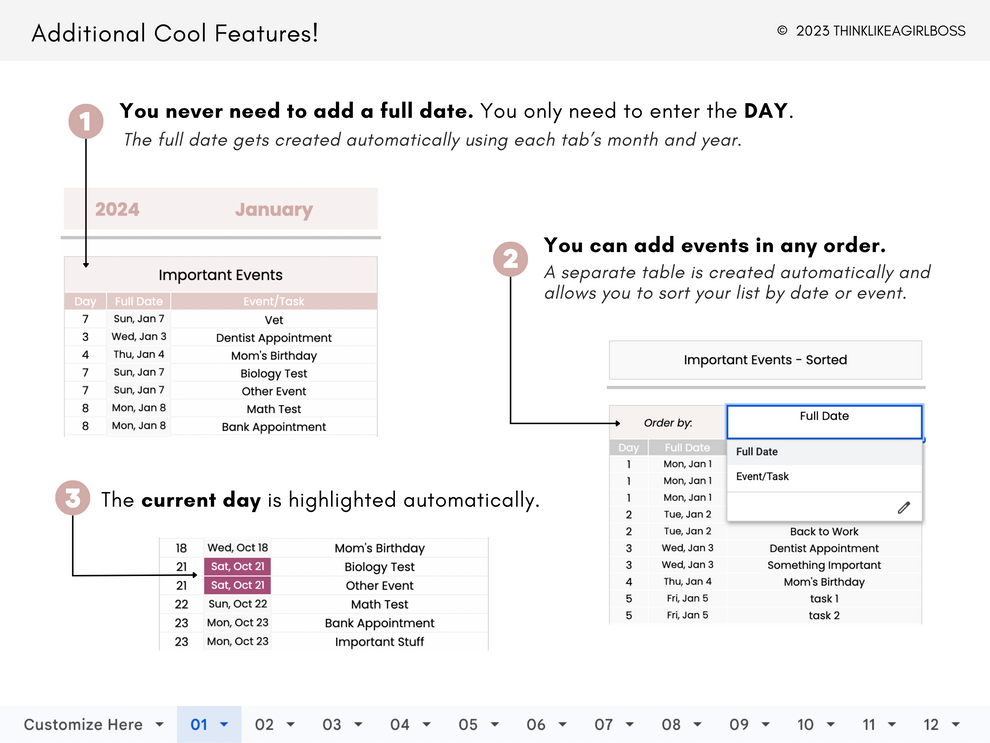Simple 12 Month Calendar - V1 Pink – Think Like A Girl Boss