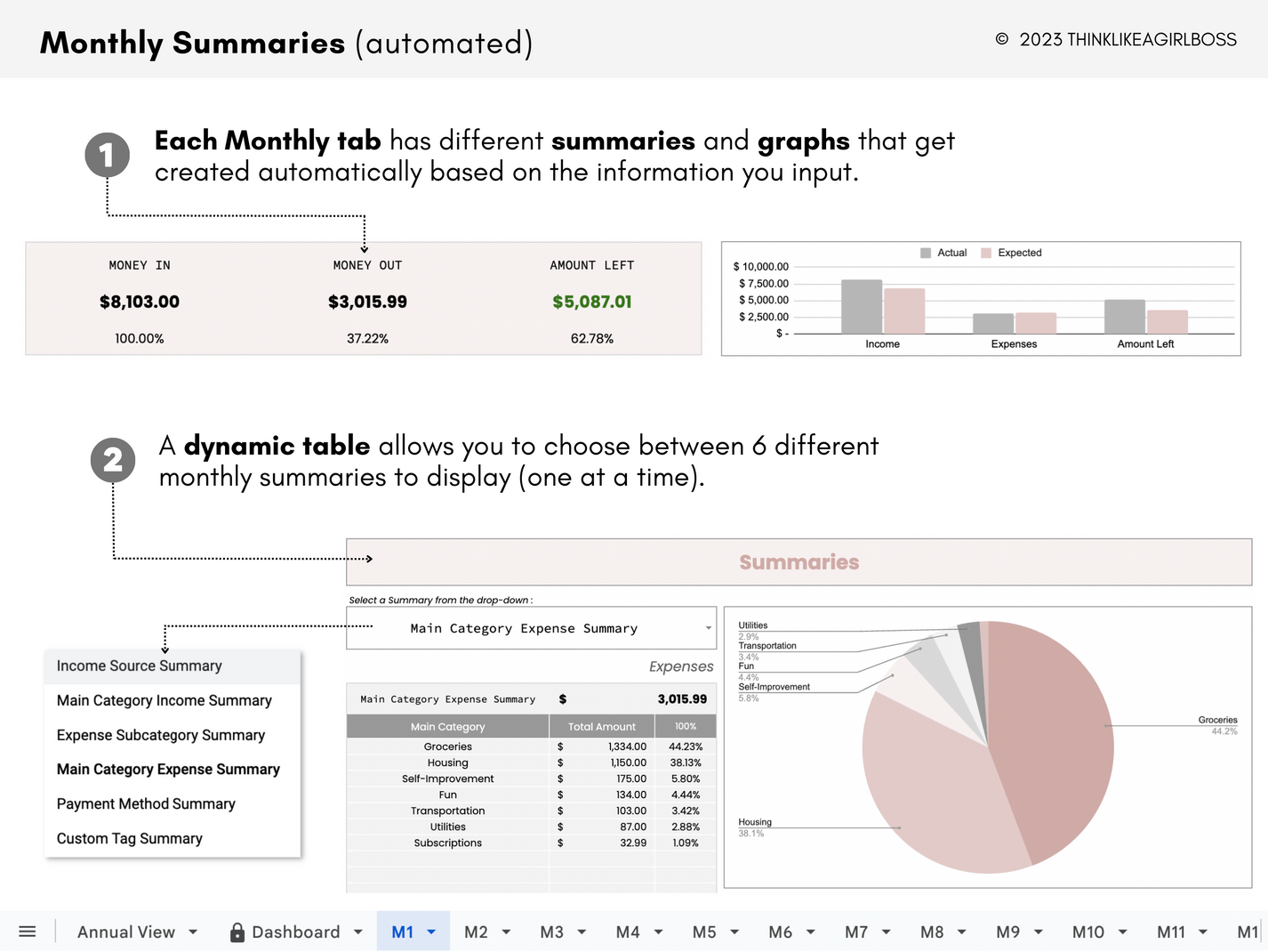 12 Month Income and Expense Tracker - Pink - V1 – Think Like A Girl Boss