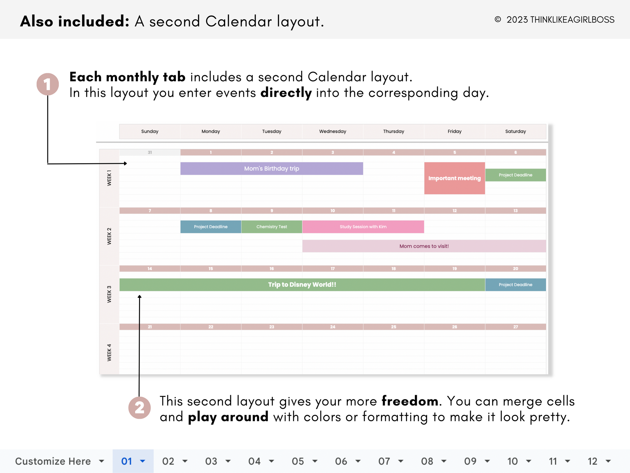 Simple 12 Month Calendar - V1 Pink – Think Like A Girl Boss