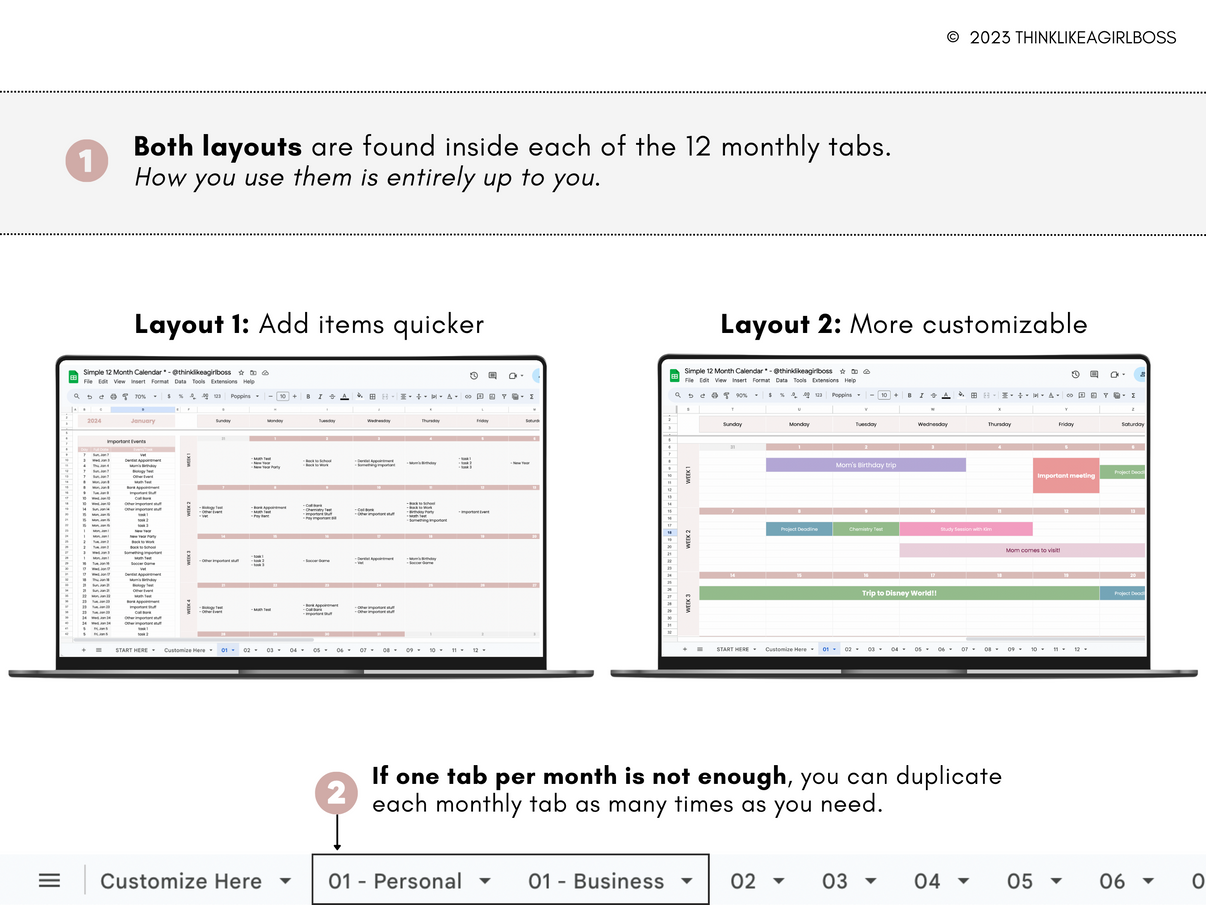 Simple 12 Month Calendar - V1 Pink – Think Like A Girl Boss