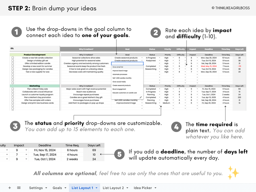 Brain Dump & Idea Tracker - V1 – Think Like A Girl Boss