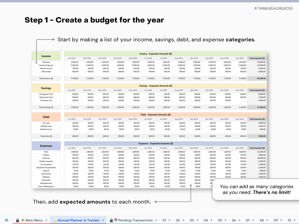 Annual Budget Spreadsheet - V1 – Think Like A Girl Boss