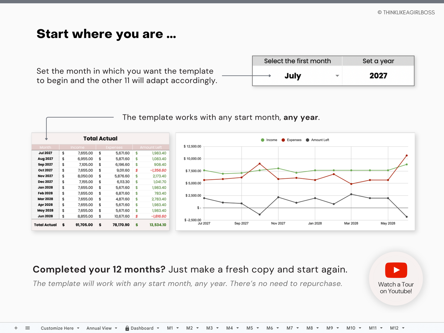 12 Month Income and Expense Tracker - Pink - V1 – Think Like A Girl Boss