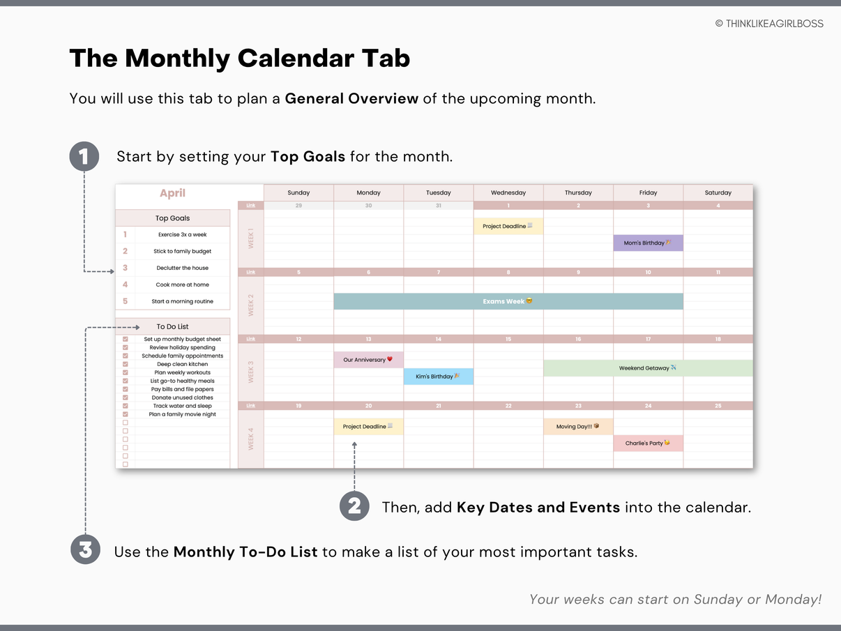 Monthly Planner - V1 Pink – Think Like A Girl Boss