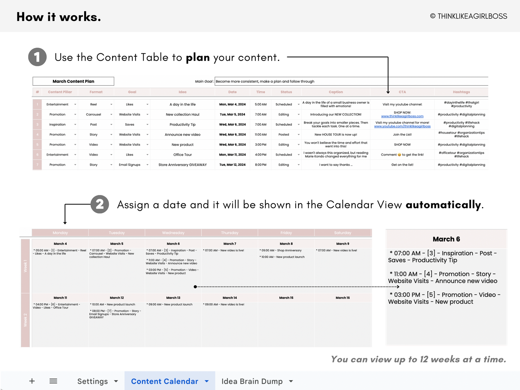 Simple Social Media Content Calendar - V1 Pink – Think Like A Girl Boss