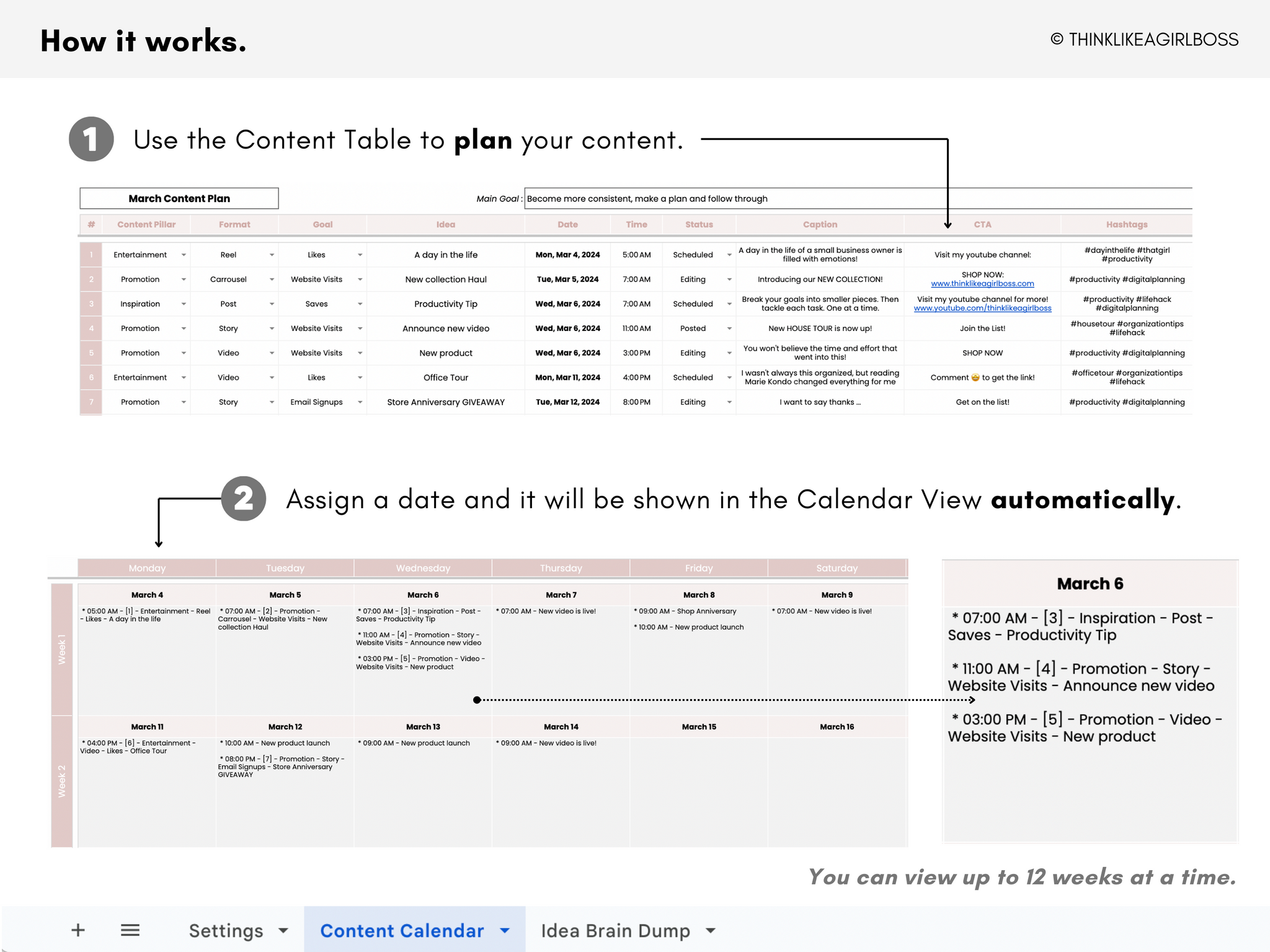 Simple Social Media Content Calendar - V1 Pink – Think Like A Girl Boss