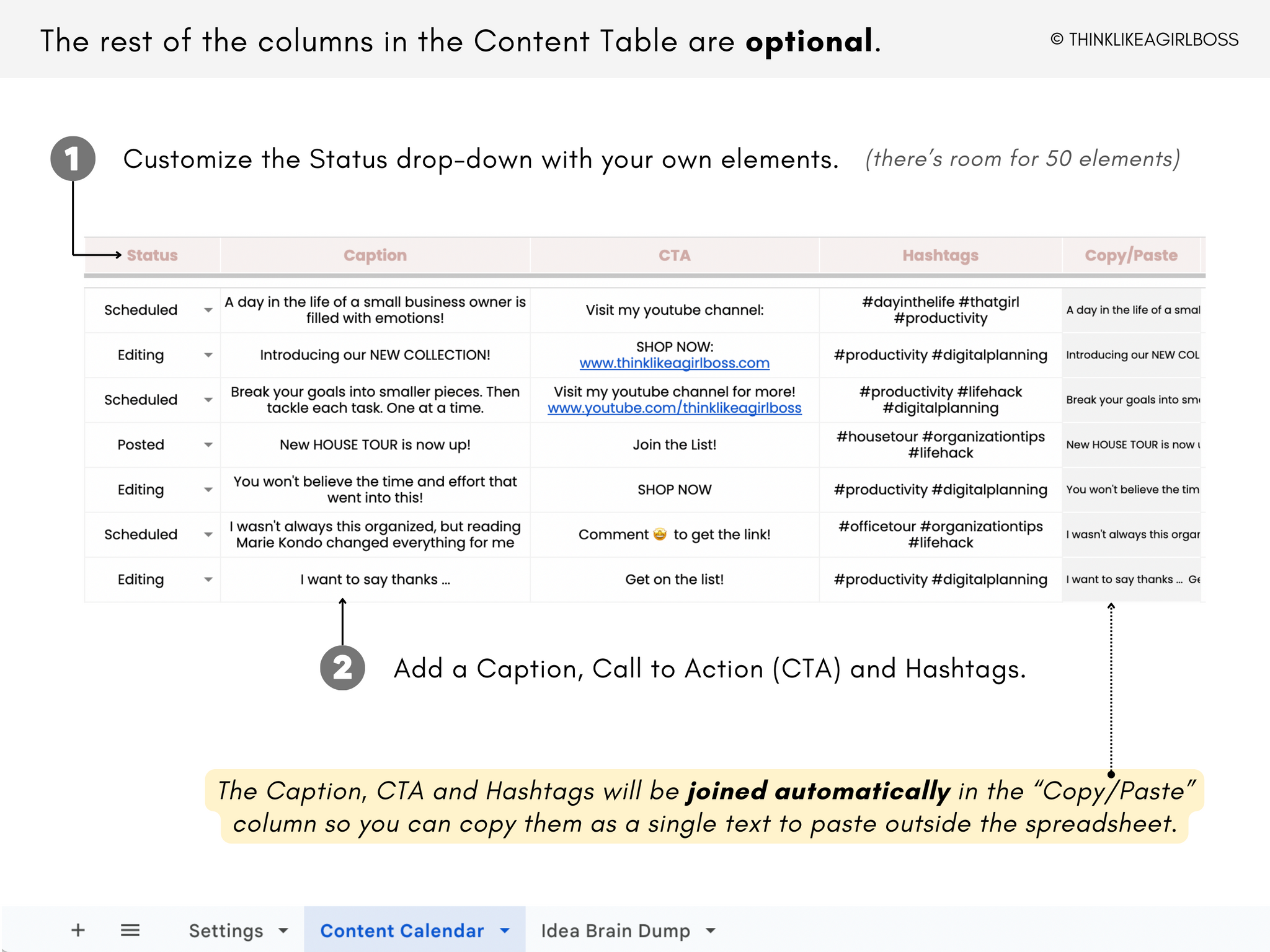 Simple Social Media Content Calendar - V1 Pink – Think Like A Girl Boss