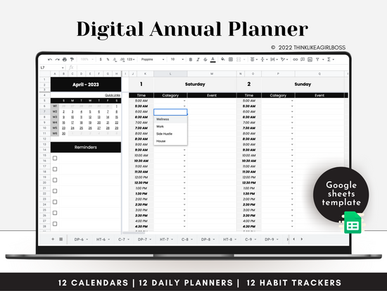 Digital Annual Planner - V1 Black and White – Think Like A Girl Boss