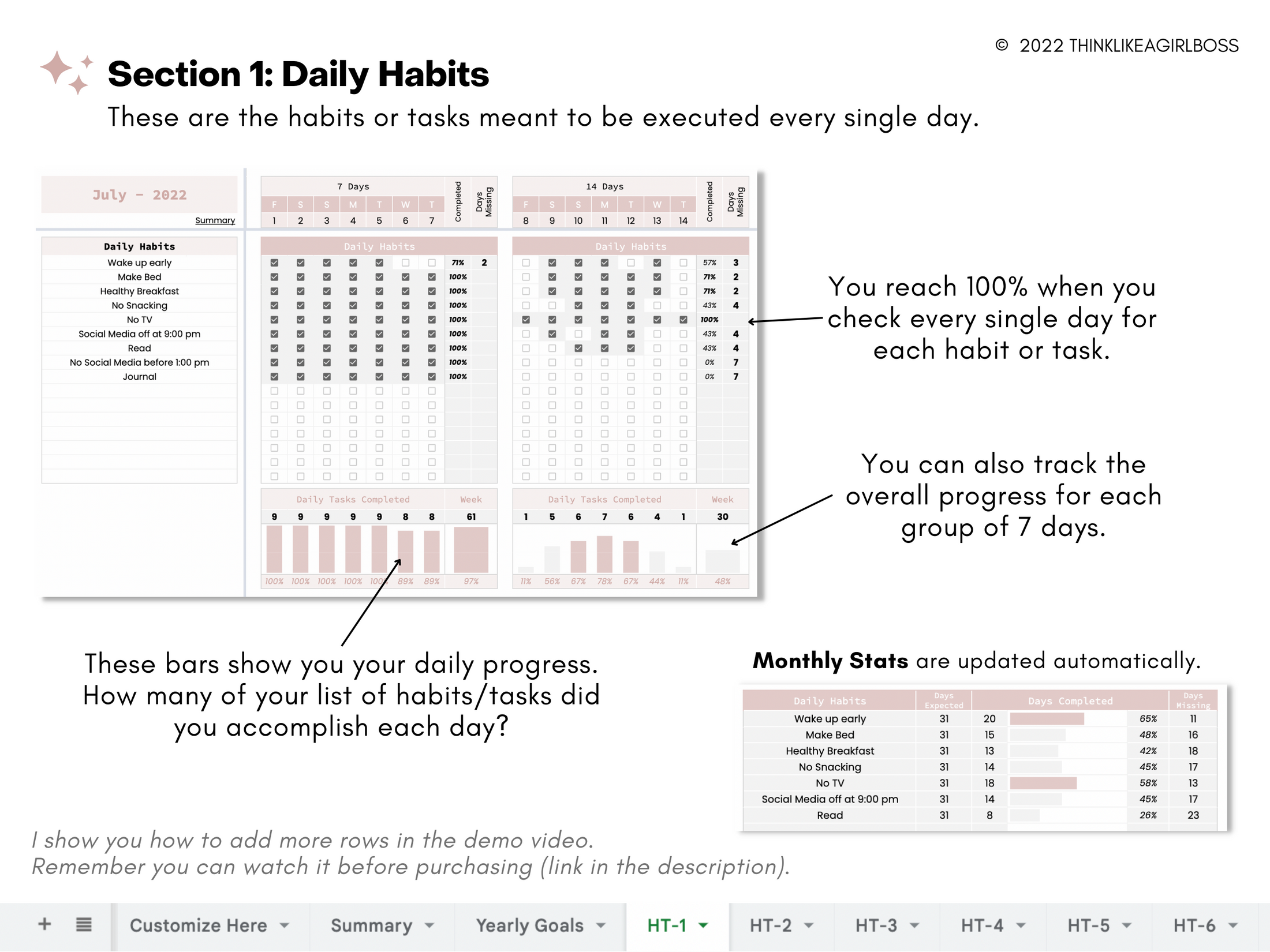 Habit Tracker - 12 Months - V2 Pink – Think Like A Girl Boss