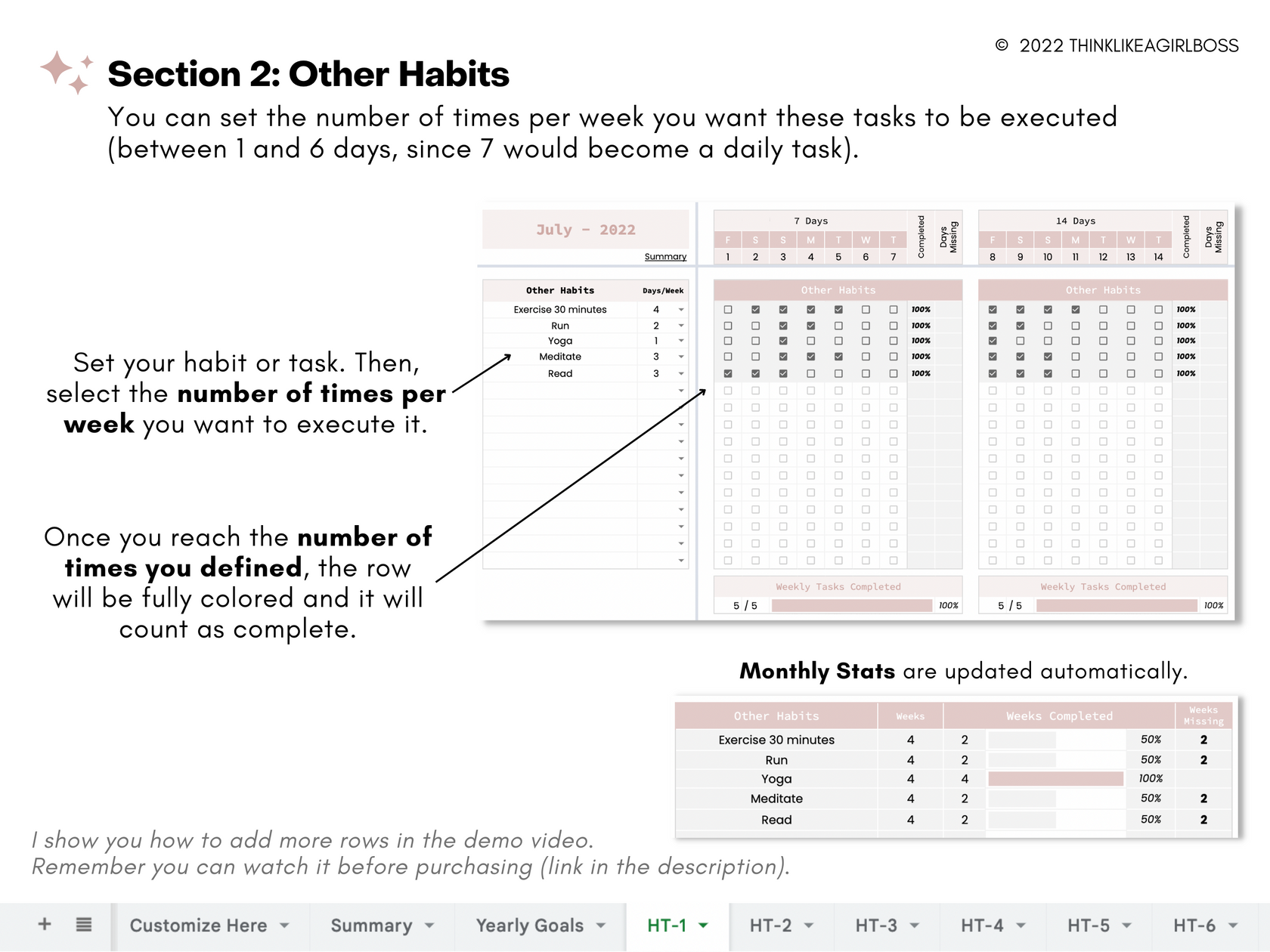 Habit Tracker - 12 Months - V2 Pink – Think Like A Girl Boss