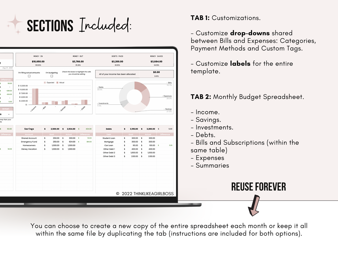 Monthly Budget Spreadsheet - V2 Pink – Think Like A Girl Boss